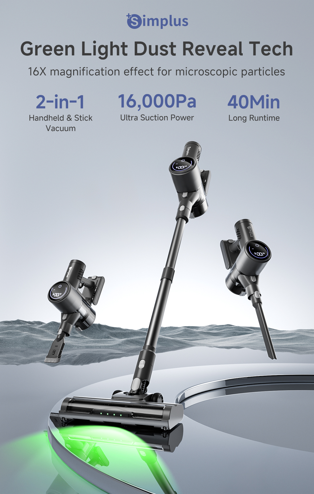 Simplus Cordless Vacuum Cleaner for Home Wireless Vacuum Strong Suction ...