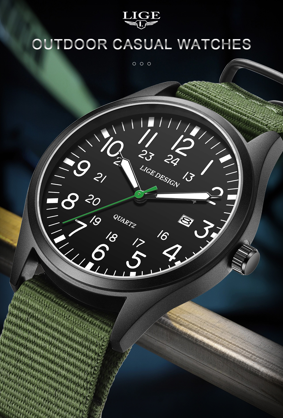 LIGE Men Watch Fashion Casual Simple Nylon Strap Waterproof Luminous ...