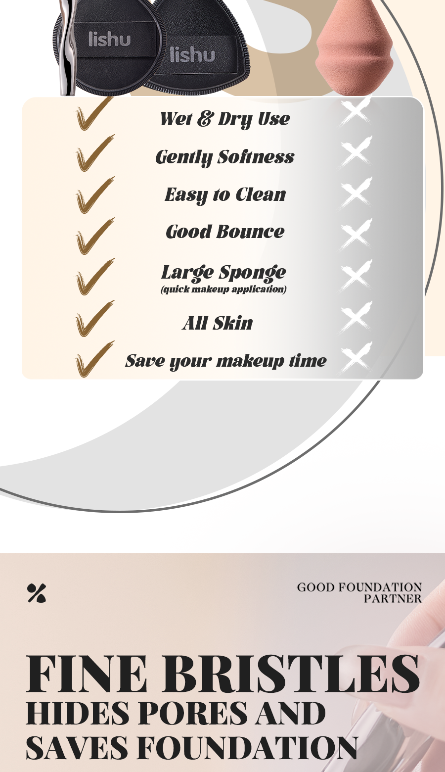 Lishu foundation brush applies makeup evenly ，Puff Sponges doesn't ...