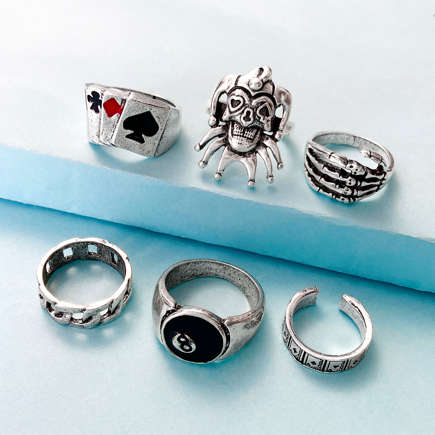 6pc Vintage Stainless Steel Rings Set Unisex Hip Hop Party Jewelry ...