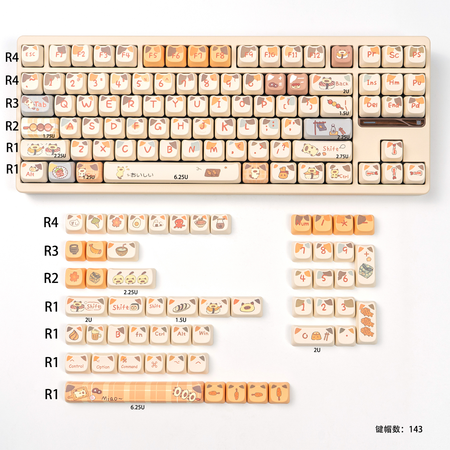 MAO Profile cat shape Keycap Cute PBT keycaps set for Mechanical ...