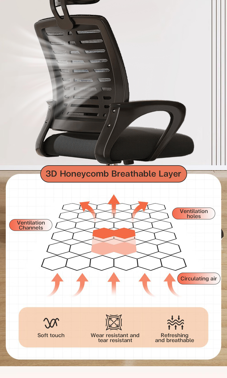 office chair computer chair Comfortable breathable mesh with headrest ...