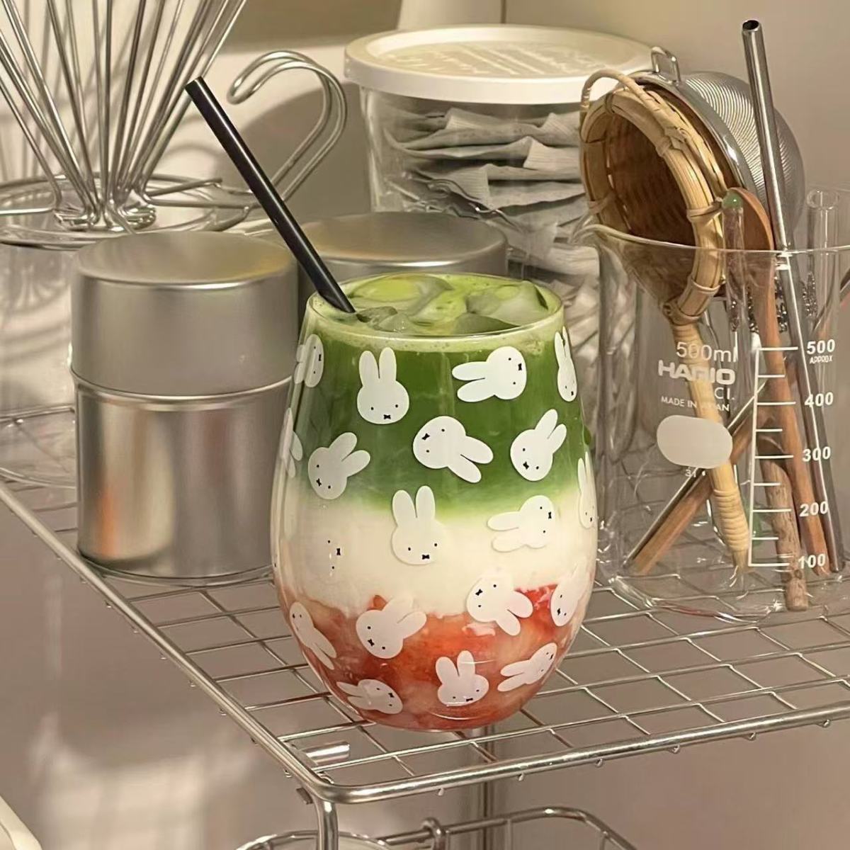 OHAYA |Cute Miffy Rabbit Printed Glass Pot Belly Cup Tea Water Milk ...