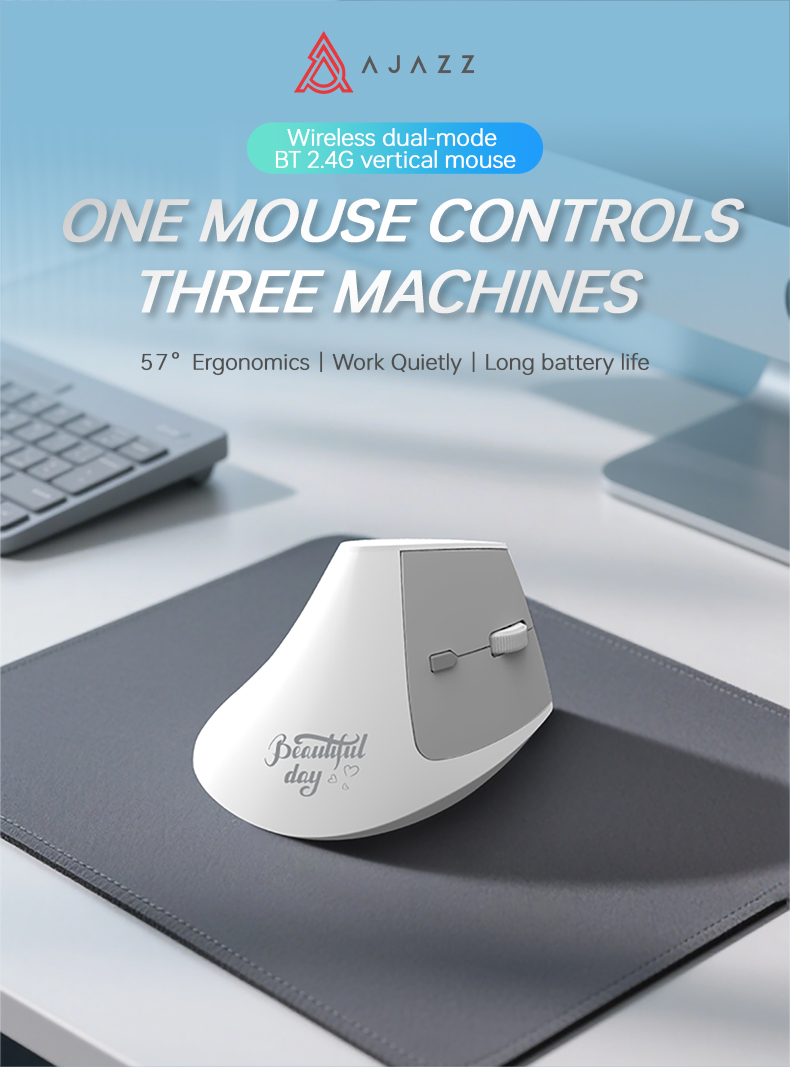 AJAZZ I300 2.4G Vertical Mouse Wireless Dual-mode Bluetooth Ultra Long ...