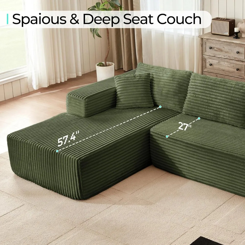 Dreame Modular Sectional Sofa Corduroy Cloud Couch L Shaped Sofas with Deep Seat Comfy Fluffy ...
