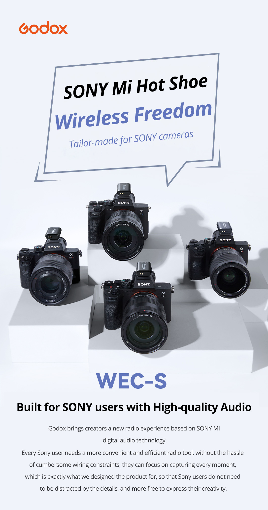 GODOX 2.4GHz WEC-S Wireless Microphone System for Sony Cameras Max 200m ...