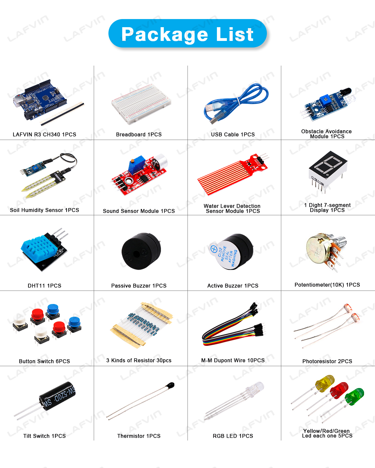 LAFVIN UNO R3 Basic Starter Kit for Arduino with Tutorial/Code, Breadboard, Jumper Wire ...