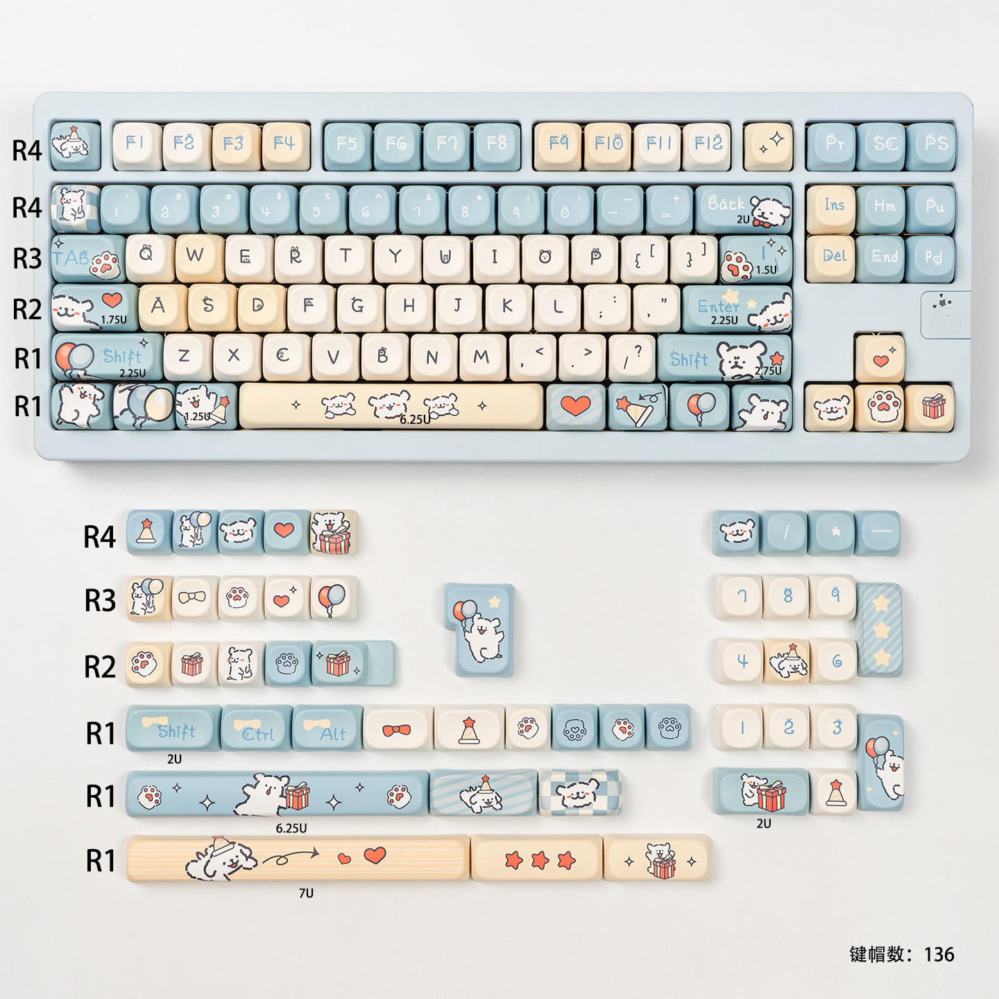 Line Puppy Keycaps Blue MOA profile round cute PBT keycap untuk ...