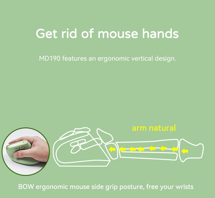 BOW MD190L 2.4G BT Wireless Rechargeable Mouse Bluetooth Dual Mode Ergonomic Mouse For Desktop ...