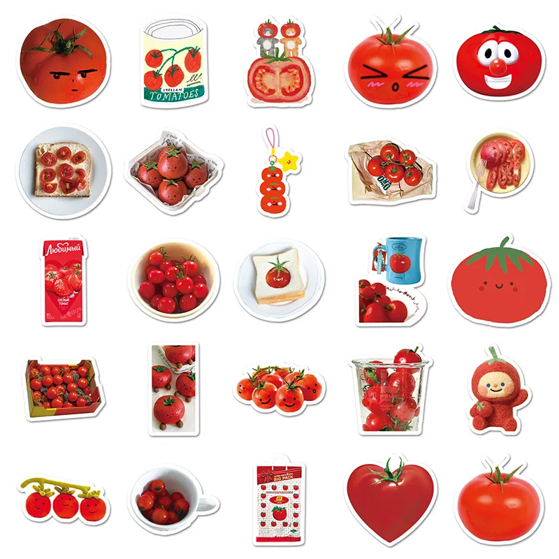 50pcs Red Tomato Ins Stickers PVC Waterproof DIY Journal Planners ...
