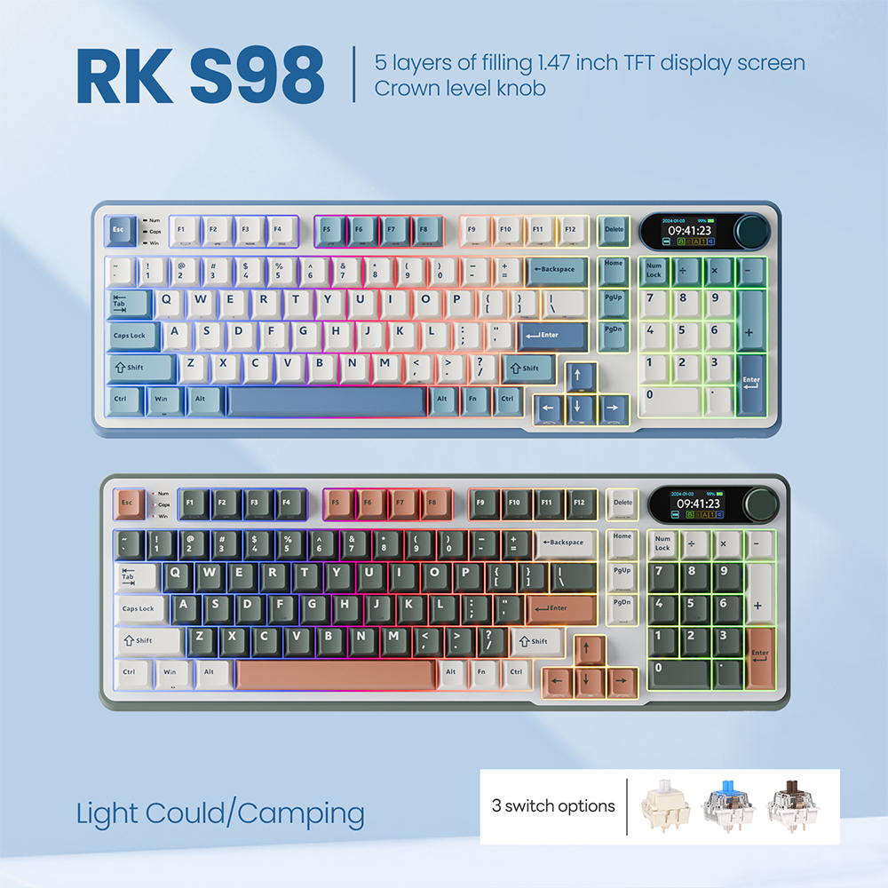 RK S98 RK ROYAL KLUDGE Tri-mode Hot-swap RGB Backlight Bluetooth ...