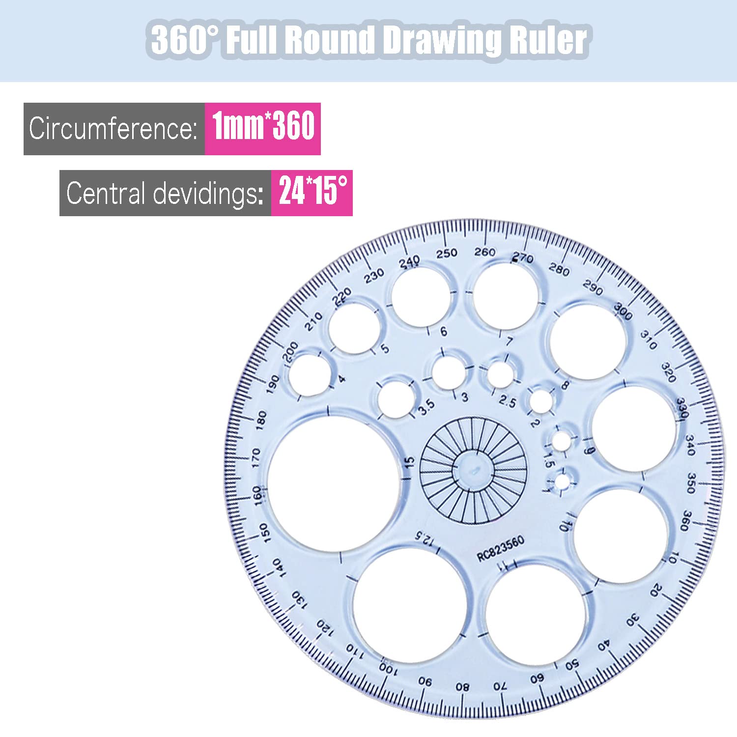 360 Degree Protractor All Round Ruler Template Circle School Drafting ...