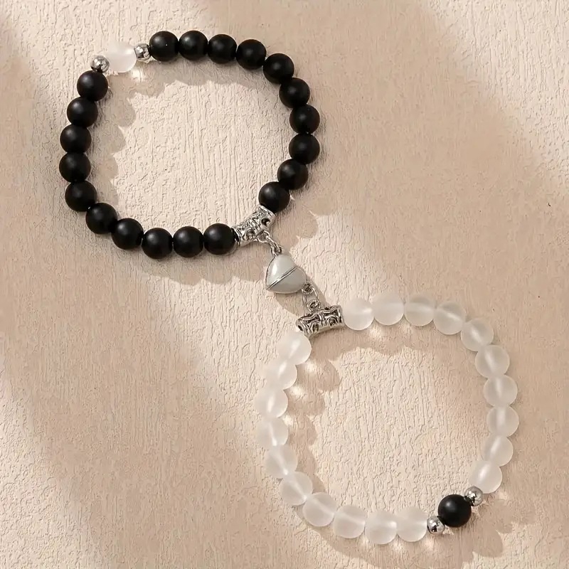 Glow in The Dark Crown Couple Bracelet Set Heart Beaded Luminous ...