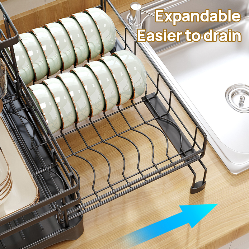 LivinEase Adjustable Dish Rack Auto Drainage With 360° Rotatable Pipe ...