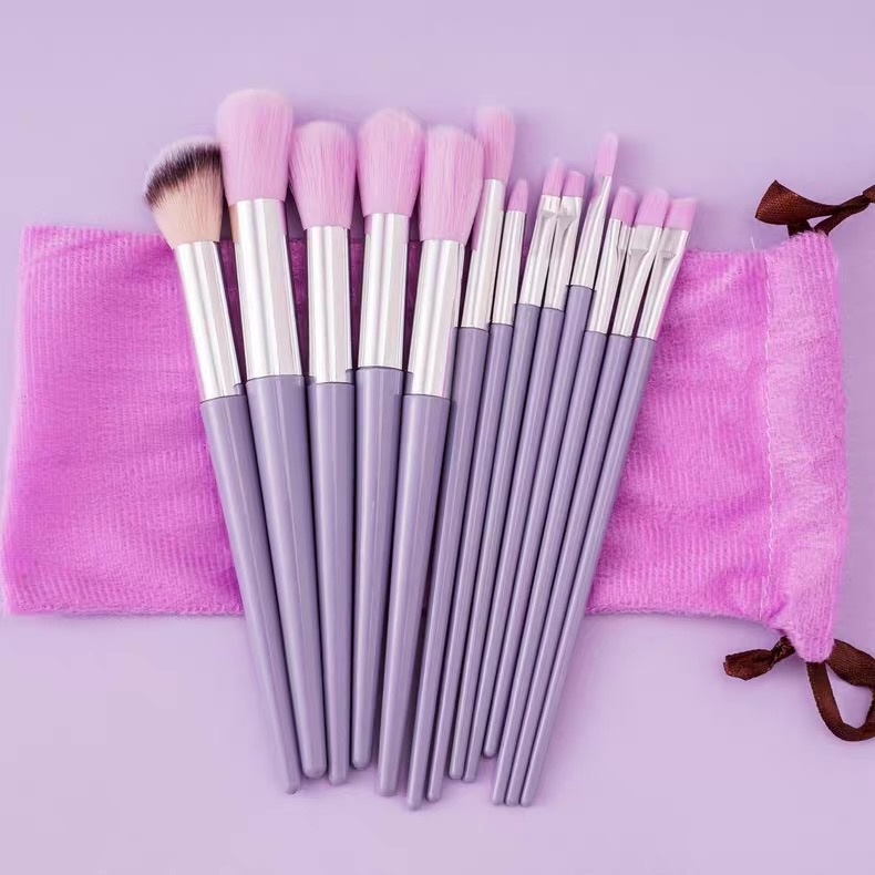 13-Piece Purple Makeup Brush Set, Nylon, Including Blush, Contour, And ...
