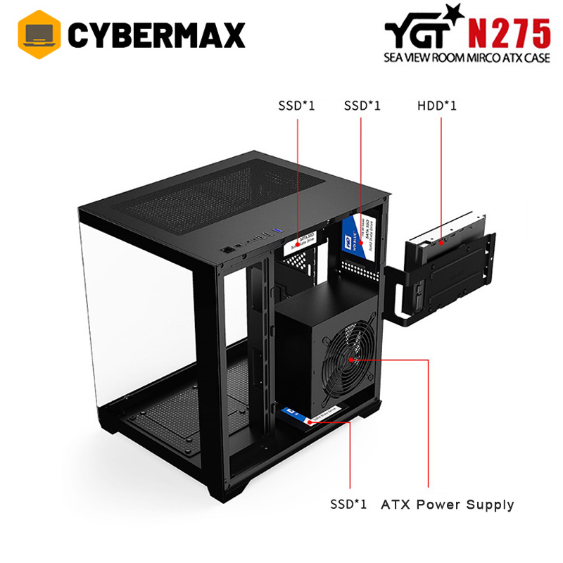YGT N275 Micro ATX Gaming Pc Case With Tempered Glass Black Desktop ...
