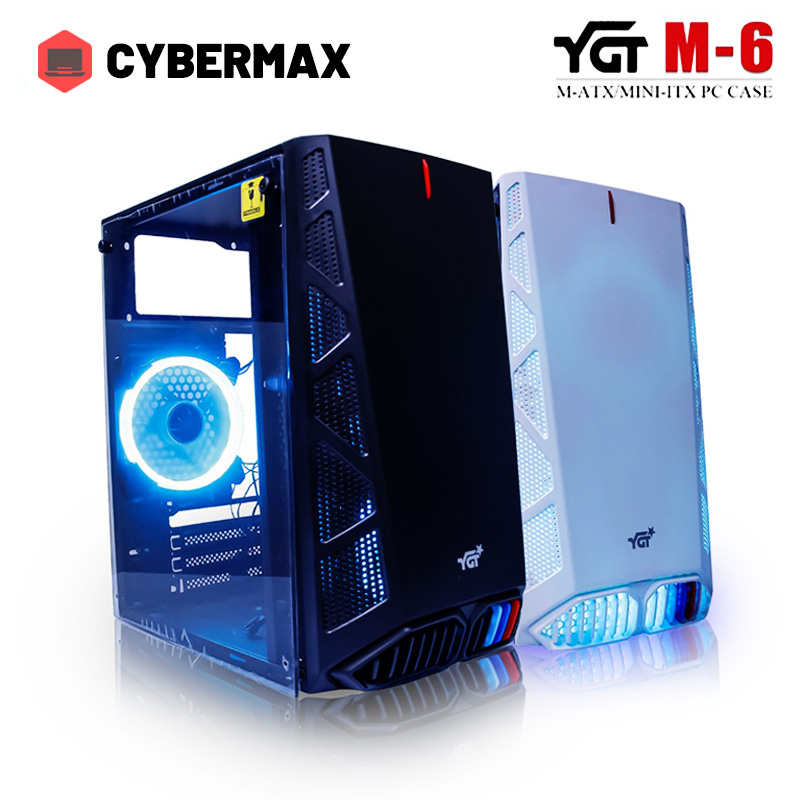 YGT M6 Gaming PC Case Tempered Glass Desktop Computer Case MATX Black ...