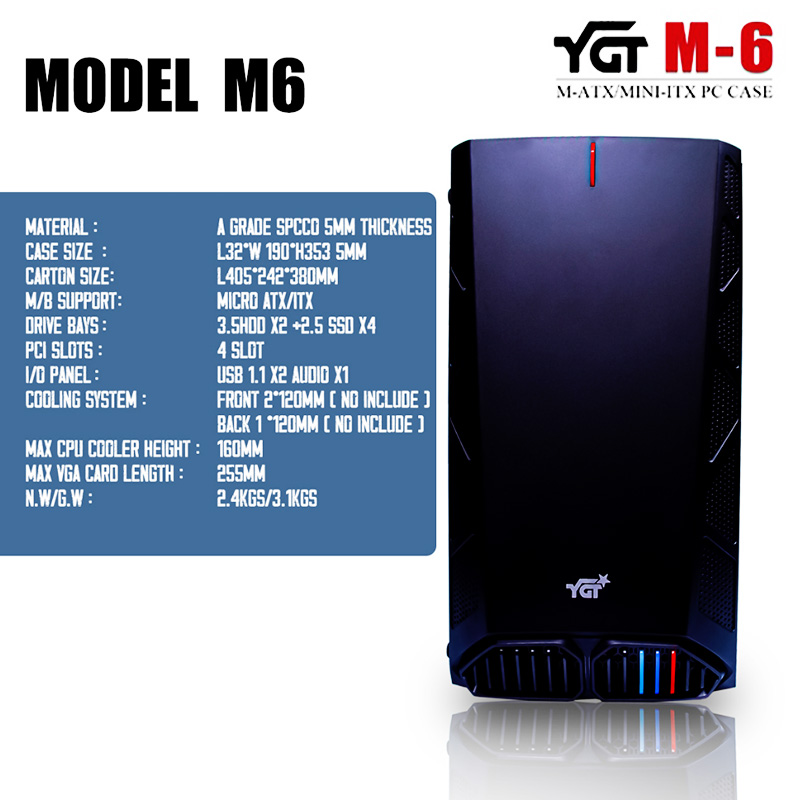 YGT M6 Gaming PC Case Tempered Glass Desktop Computer Case MATX Black ...