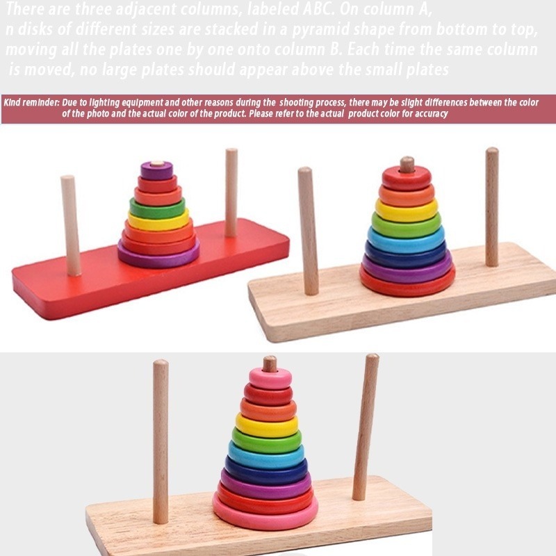 Quality Hanoi Wooden Rainbow Tower Toy for Kids Learning Toys Stacker ...