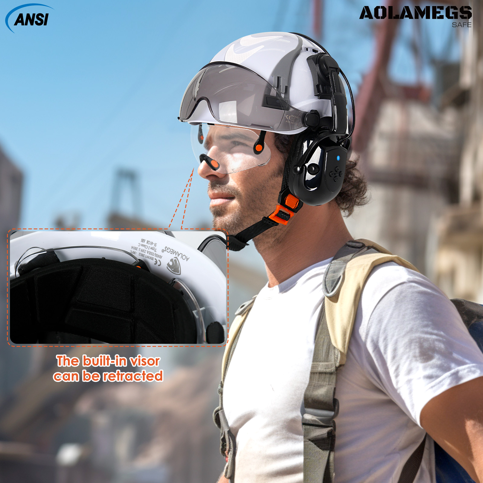 AOLAMEGS Dual Goggles Safety Helmet Streamline Design with Bluetooth ...