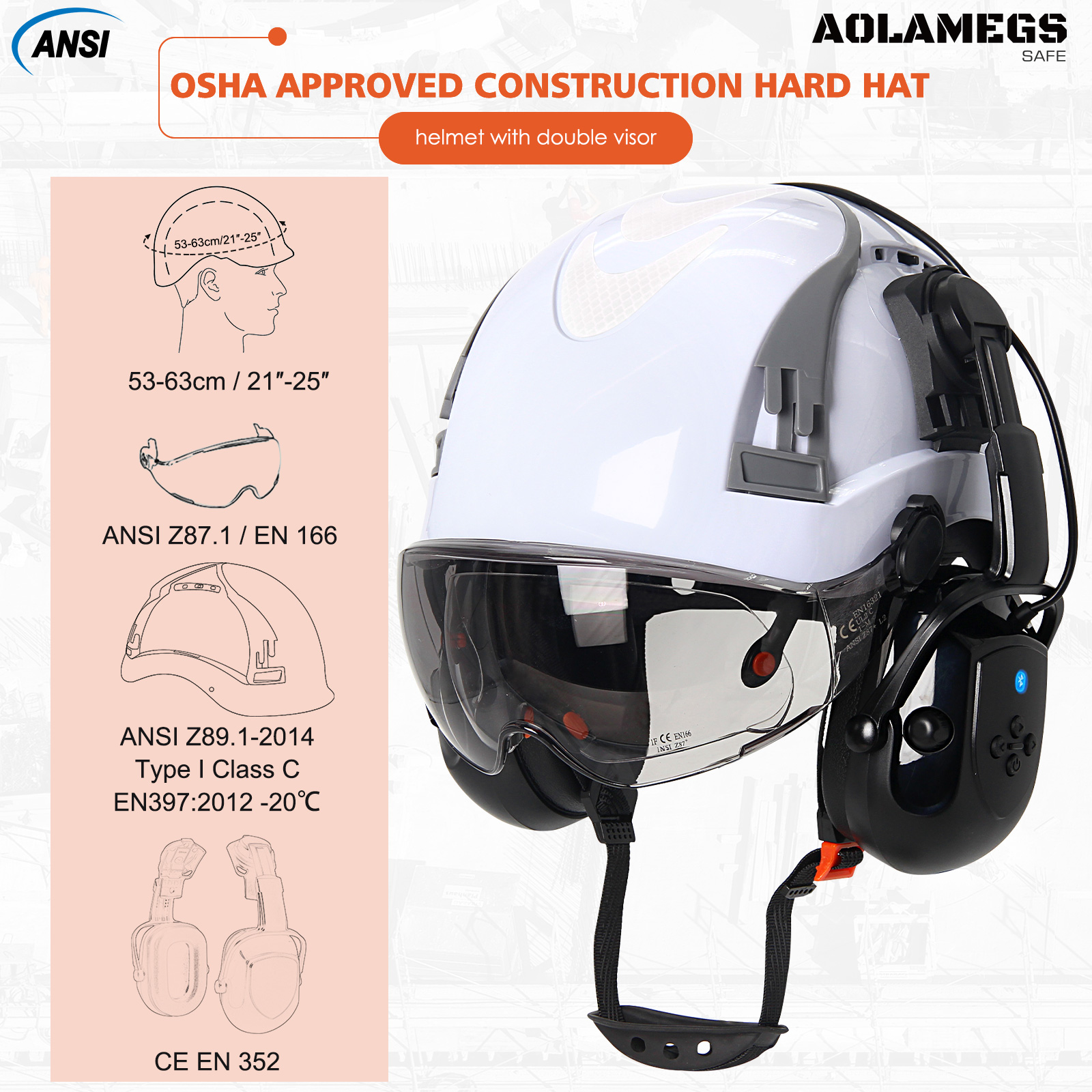 AOLAMEGS Dual Goggles Safety Helmet Streamline Design with Bluetooth ...