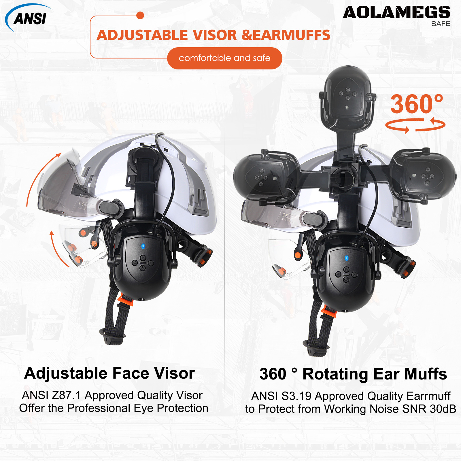 AOLAMEGS Dual Goggles Safety Helmet Streamline Design with Bluetooth ...