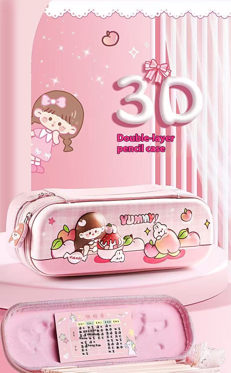 Cute Cartoon Double-Layer Pencil Case For Kids | Large Capacity & Fun ...