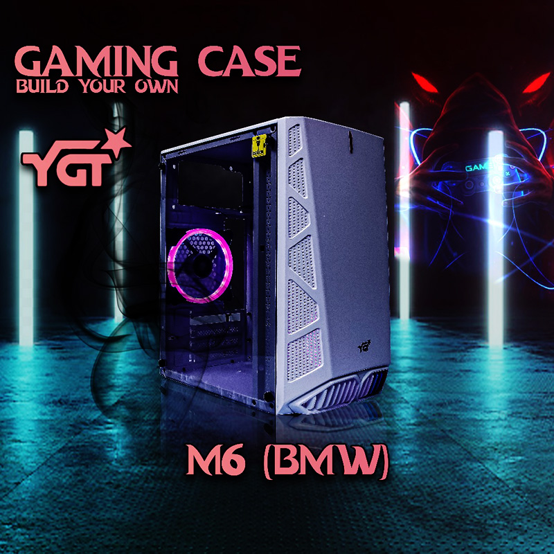 YGT M6 Gaming PC Case Tempered Glass Desktop Computer Case MATX Black ...