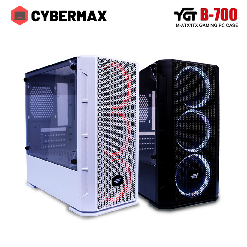YGT Gaming PC Case Tempered Glass Desktop Computer MATX Case Black and ...