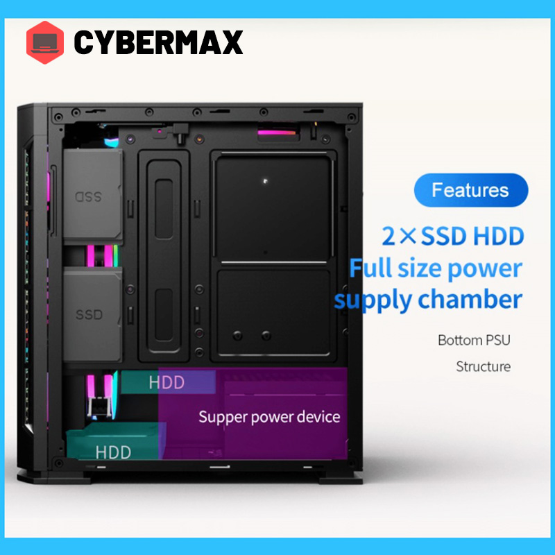 YGT Gaming PC Case Tempered Glass Desktop Computer MATX Case Black and ...