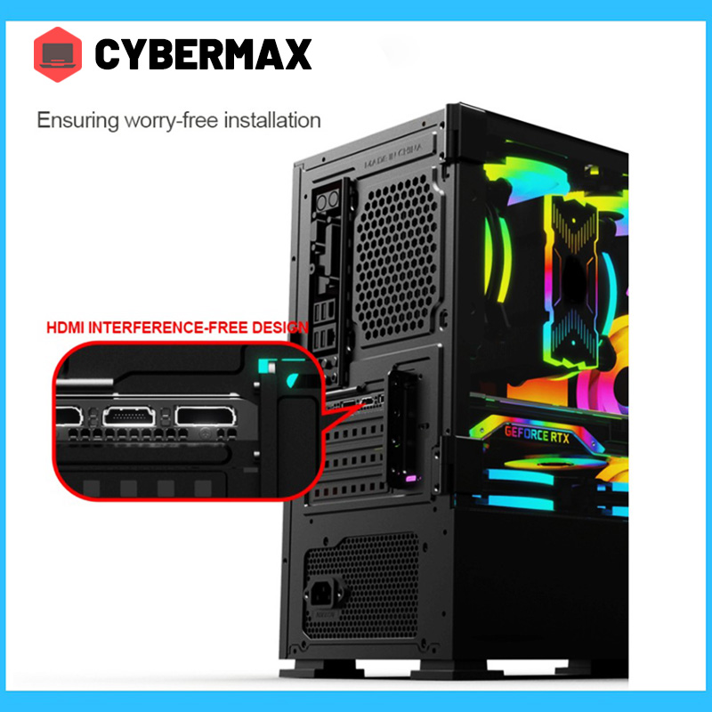 YGT Gaming PC Case Tempered Glass Desktop Computer MATX Case Black and ...