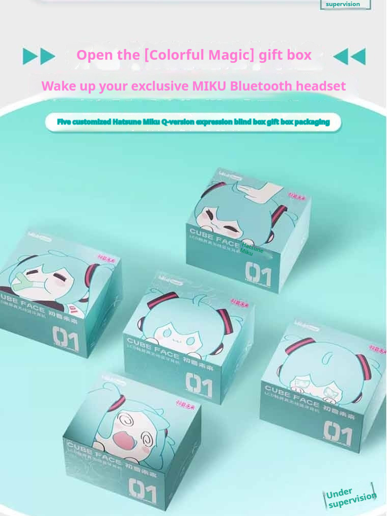 Original BilibiliGoods Hatsune Miku CUBE FACE LCD Touch Screen Real Wireless Bluetooth earphones ...