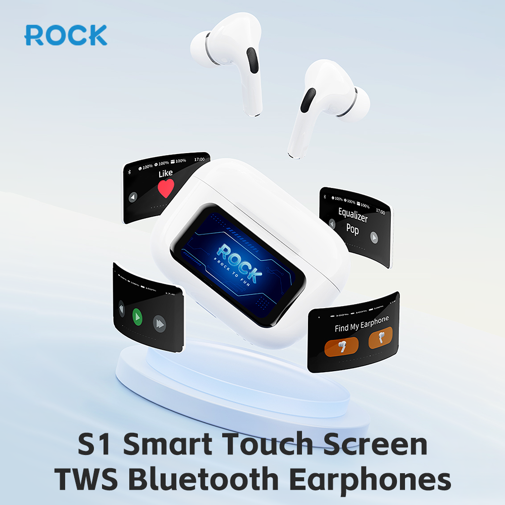 Rock Space S1 Smart Touch Screen TWS Bluetooth Earphones Bluetooth 5.4 ...