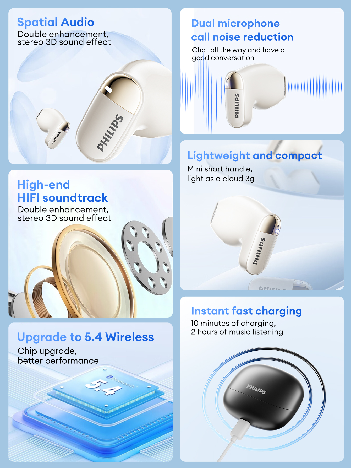 PHILIPS TAT2169 Wireless Bluetooth Earphone Super Battery Life AI Noise ...