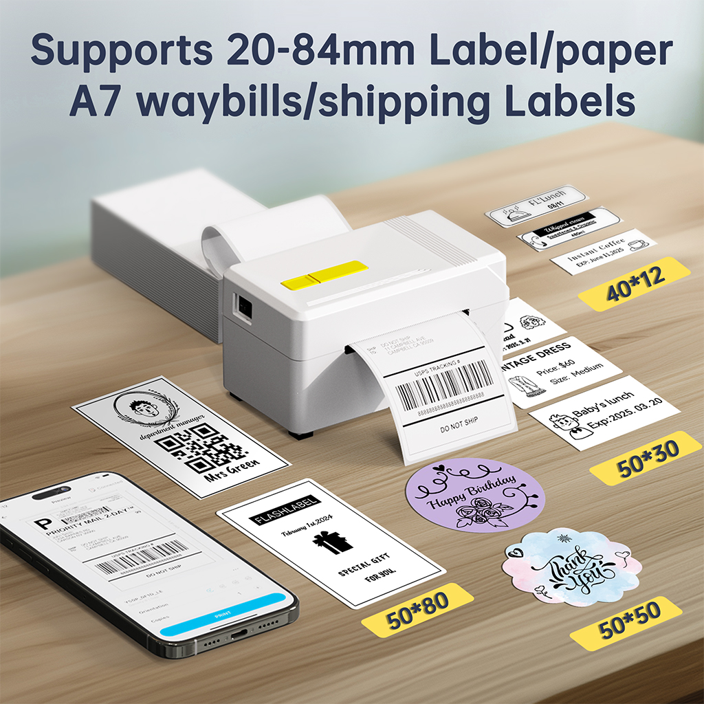 FlashLabel A318 Thermal Printer 80mm A7 Waybill Bluetooth USB Barcode Label Sticker Receipt ...