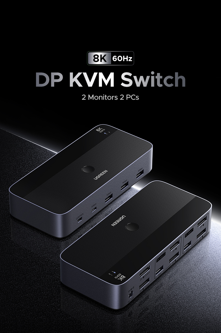 UGREEN DP KVM Switch 8K60Hz 2 Monitors 2 PCs Ultra HD Visuals USB 3.0 ...