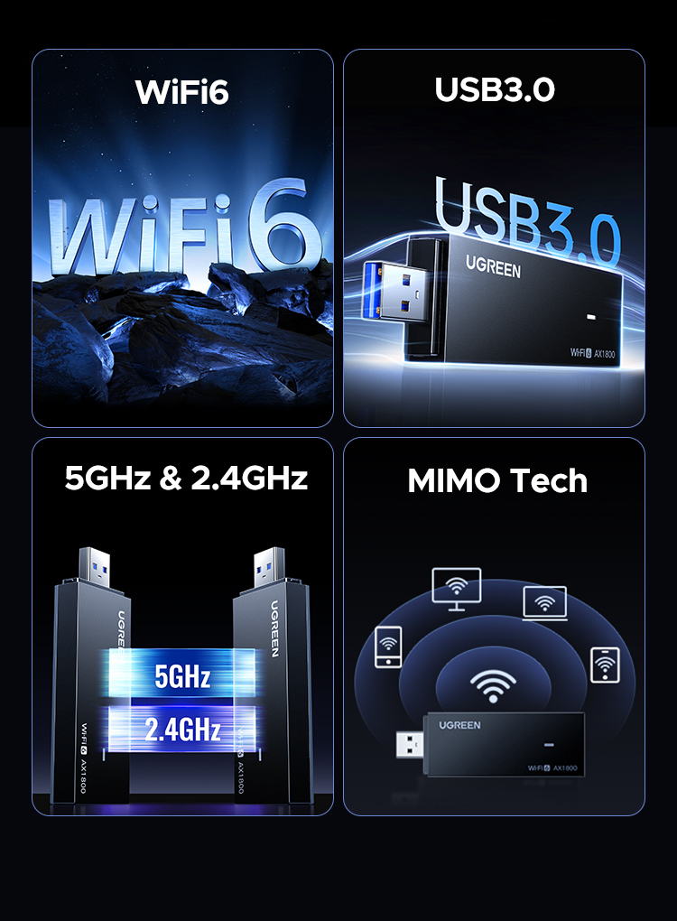 UGREEN AX1800 WiFi Adapter WiFi6 USB3.0 5G&2.4G Dual-band USB WiFi for ...