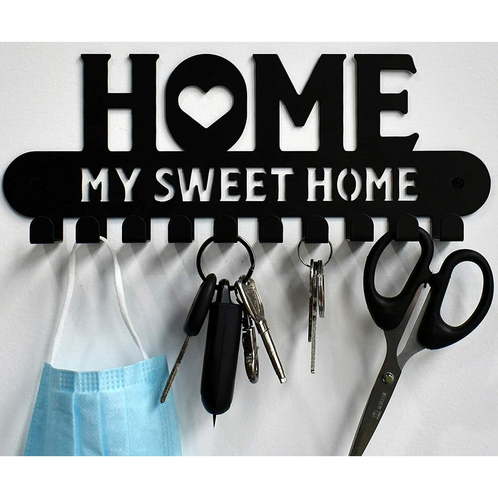 Black Metal Key Holder Hooks Sweet Home Wall Hanger Decor for Front ...