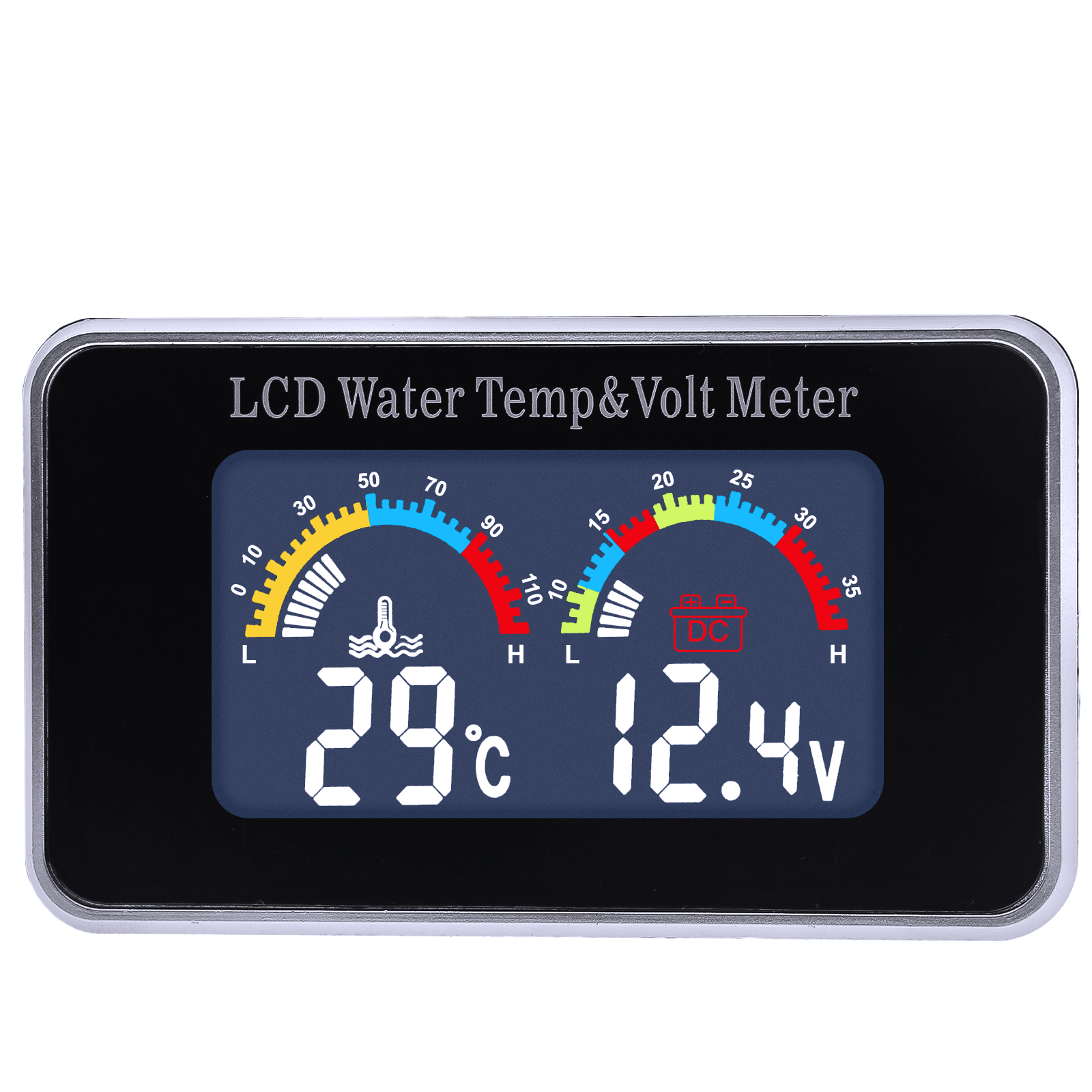 2 in 1 Digital Water Temperature & Voltmeter Meter with Waterproof LCD ...