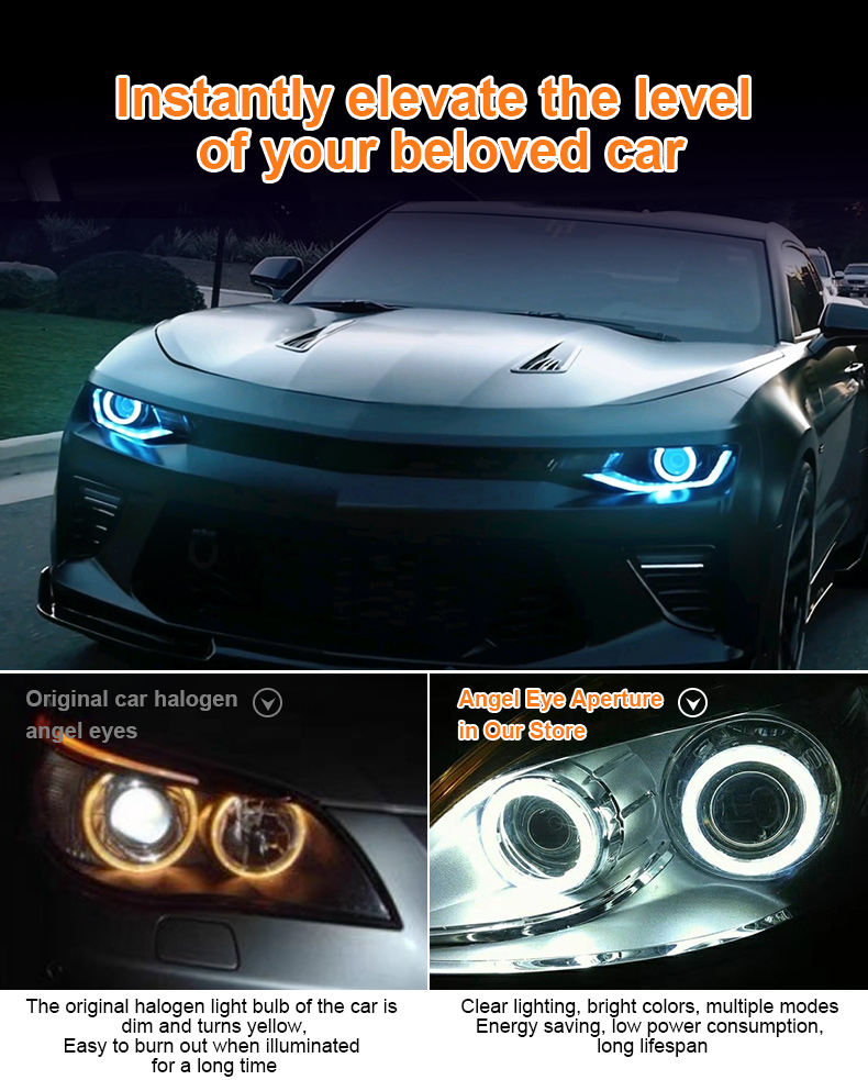 2PCS RGB Cotton LED Angel Eyes Halo Ring for Car 60/70/80/90/95/100/110 ...
