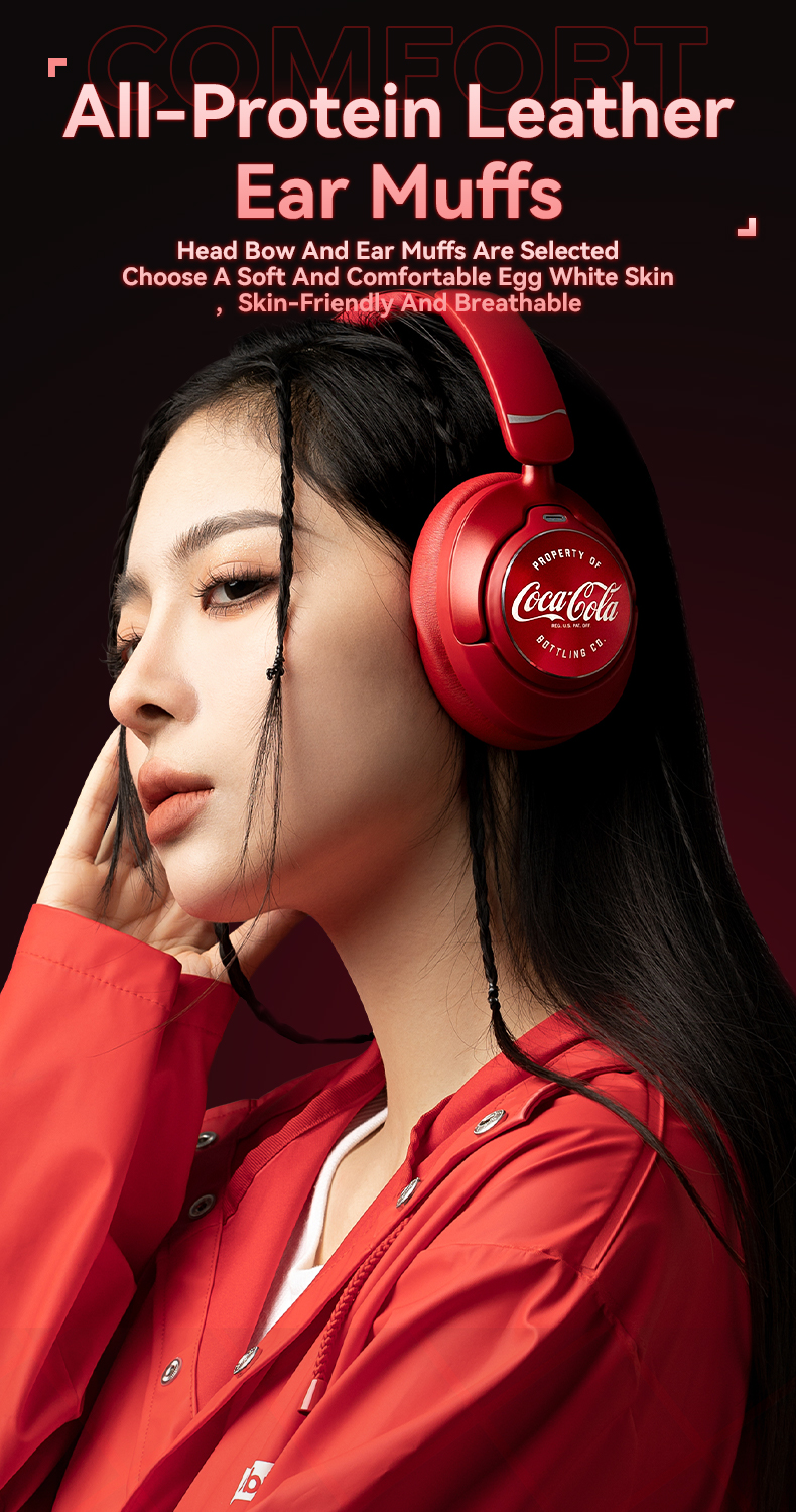 Coca-Cola T07 Over-Ear Noise-Canceling Bluetooth Headphones with 40mm ...