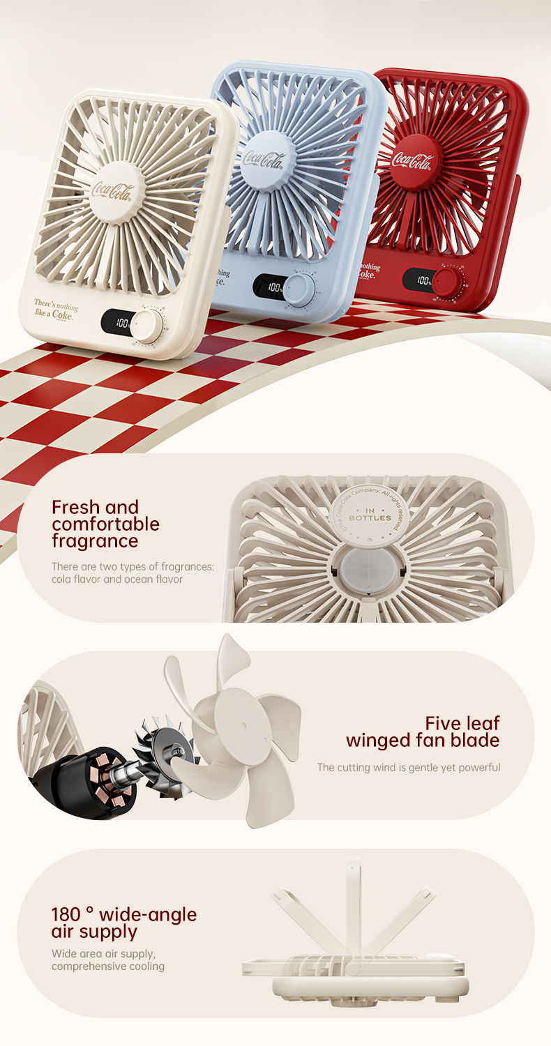 Coca-Cola C3 outdoor co-branded small fan with five-speed adjustable wind power, convenient to ...