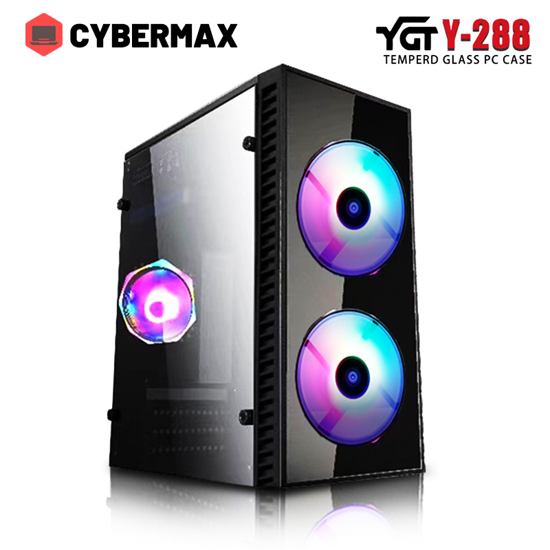 YGT Y-288 Gaming PC Case With 2Pcs Fan Tempered Glass Micro ATX Desktop Computer Case | Shopee ...