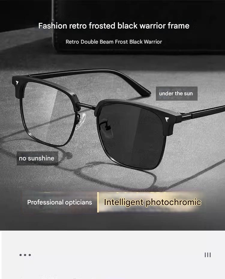 Photochromic Anti Blue Light Glasses Rectangle Semi Rimless For Men ...