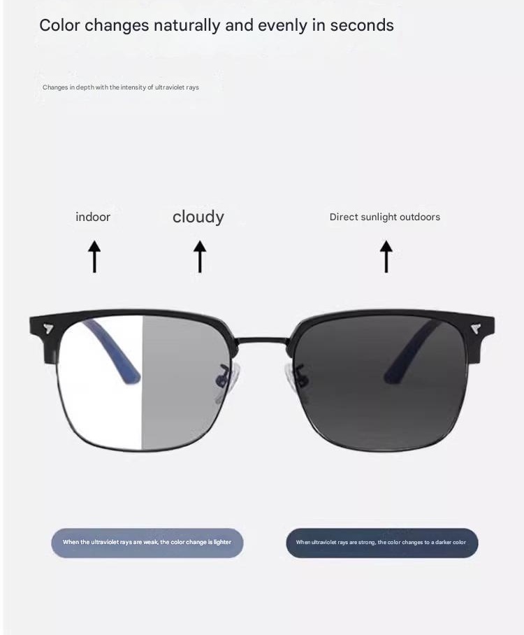 Photochromic Anti Blue Light Glasses Rectangle Semi Rimless For Men ...