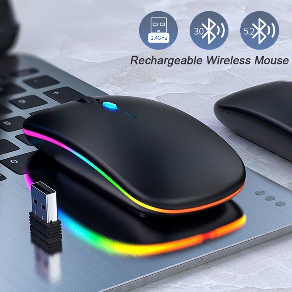 Bluetooth Wireless Mouse Rechargeable RGB Light Mouse Ultra-Thin Silent ...