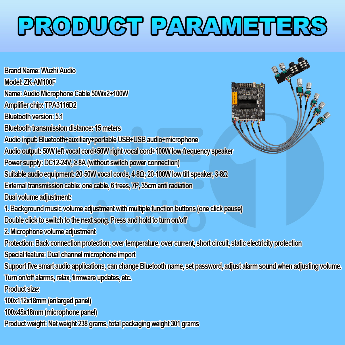 OneAudio ZK-AM100F WUZHI Mini Amplifier Bluetooth5.1 50W*2+100W with 2-way Microphone DPS Reverb ...