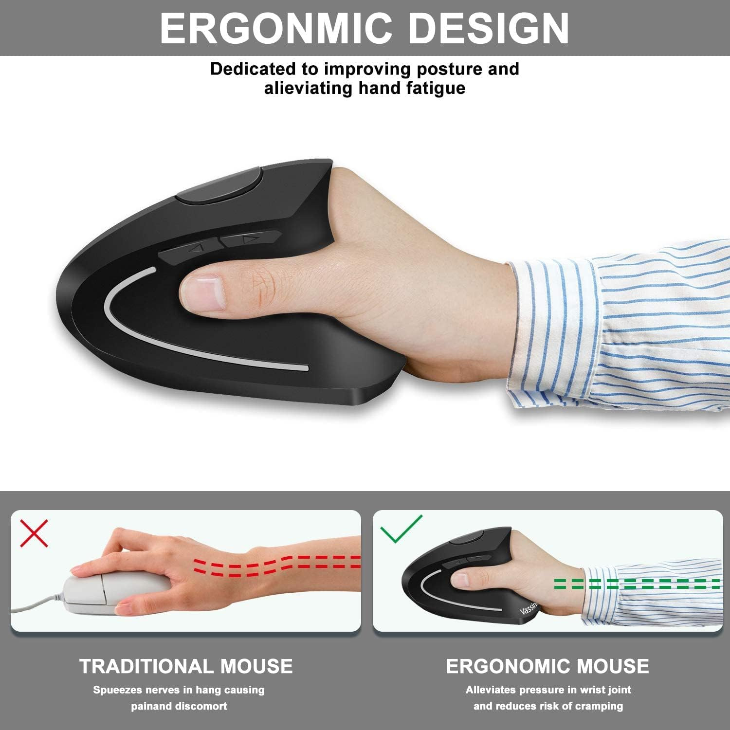 Vertical Wireless Mouse USB PC Laptop Office Home Ergonomic Mouse ...