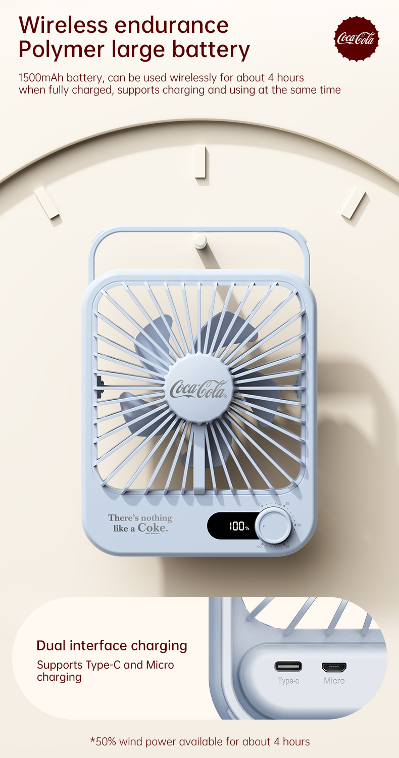 Coca-Cola C3 outdoor co-branded small fan with five-speed adjustable wind power, convenient to ...