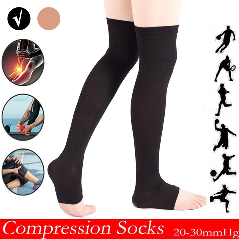 20-30mmHg Thigh High Compression Stockings - Open Toe Leg Support for ...